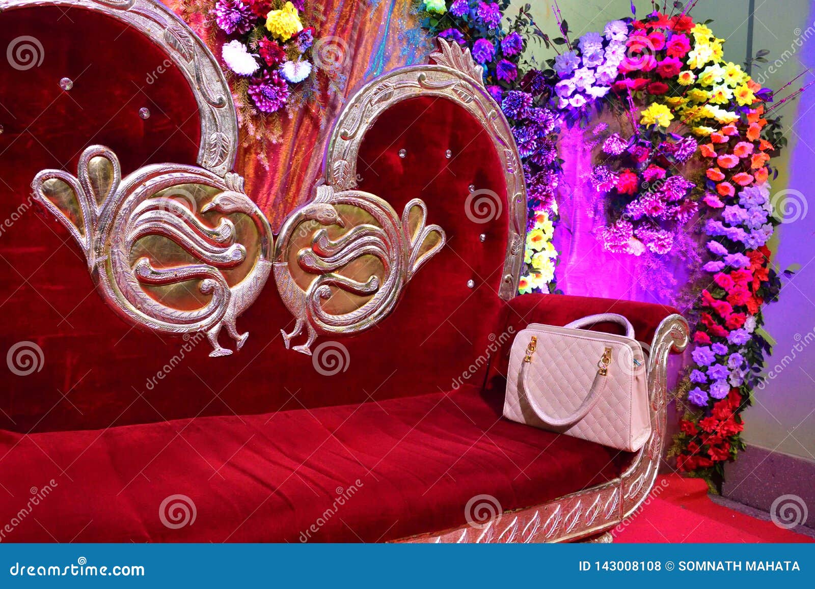 Wedding Setting with Vintage Seat Stock Photo - Image of indoor ...