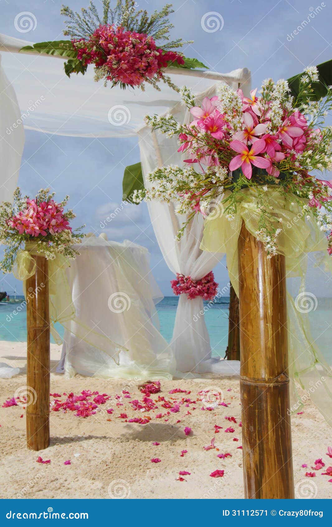Wedding Setup and Flowers on Tropical Beach Background Stock Image ...