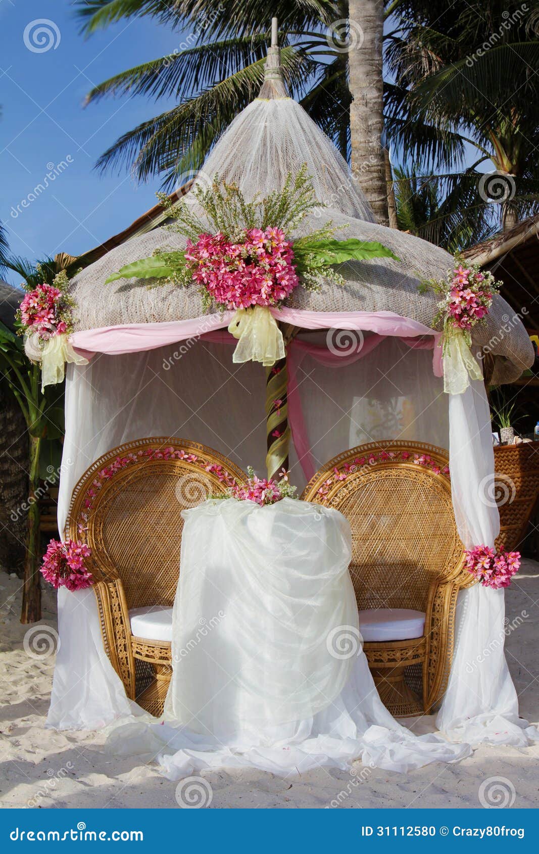 Wedding Setup and Flowers on Tropical Beach Background Stock Photo ...