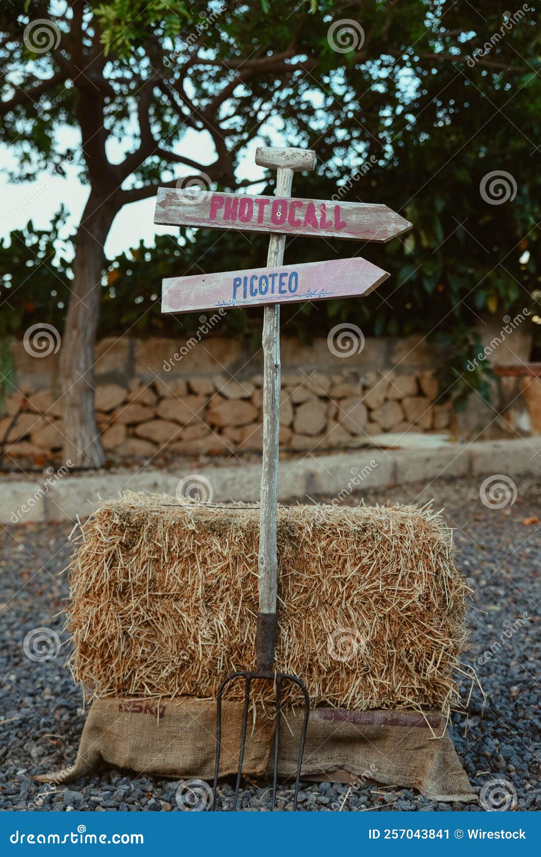 Wedding sign on a hay roll stock image. Image of decoration - 257043841