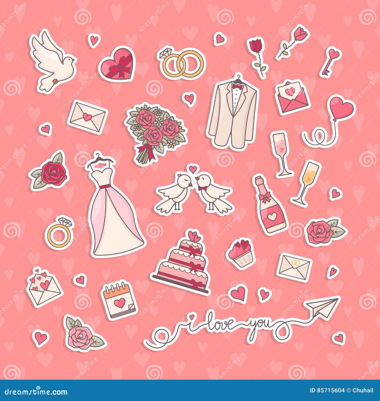 Wedding Simple Objects Collection Stock Vector - Illustration of ...