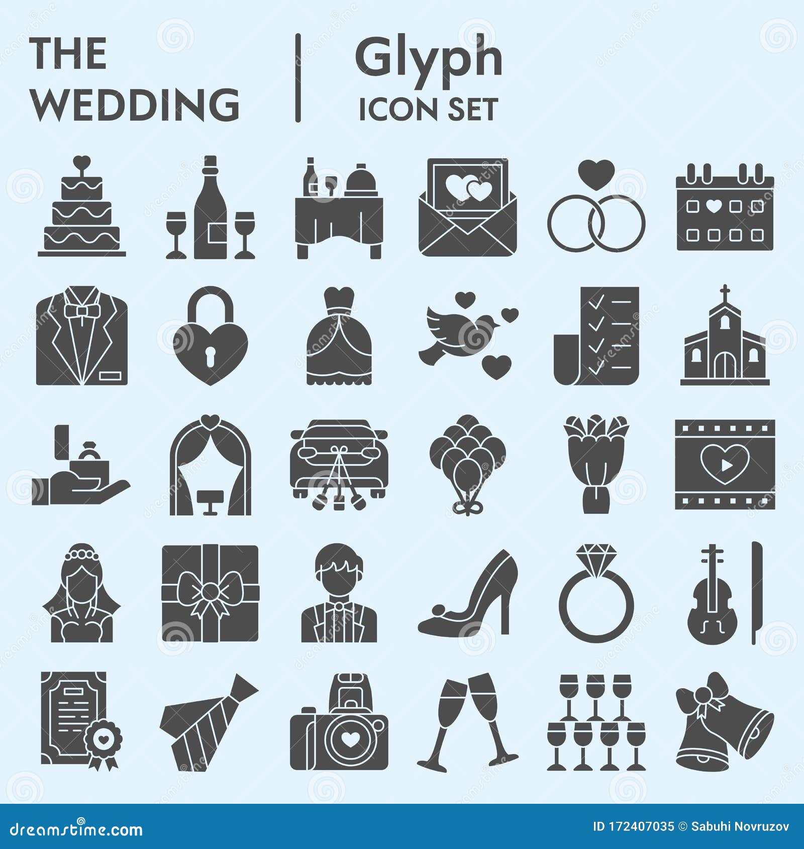 Wedding Solid Icon Set. Getting Married Collection, Vector Sketches ...