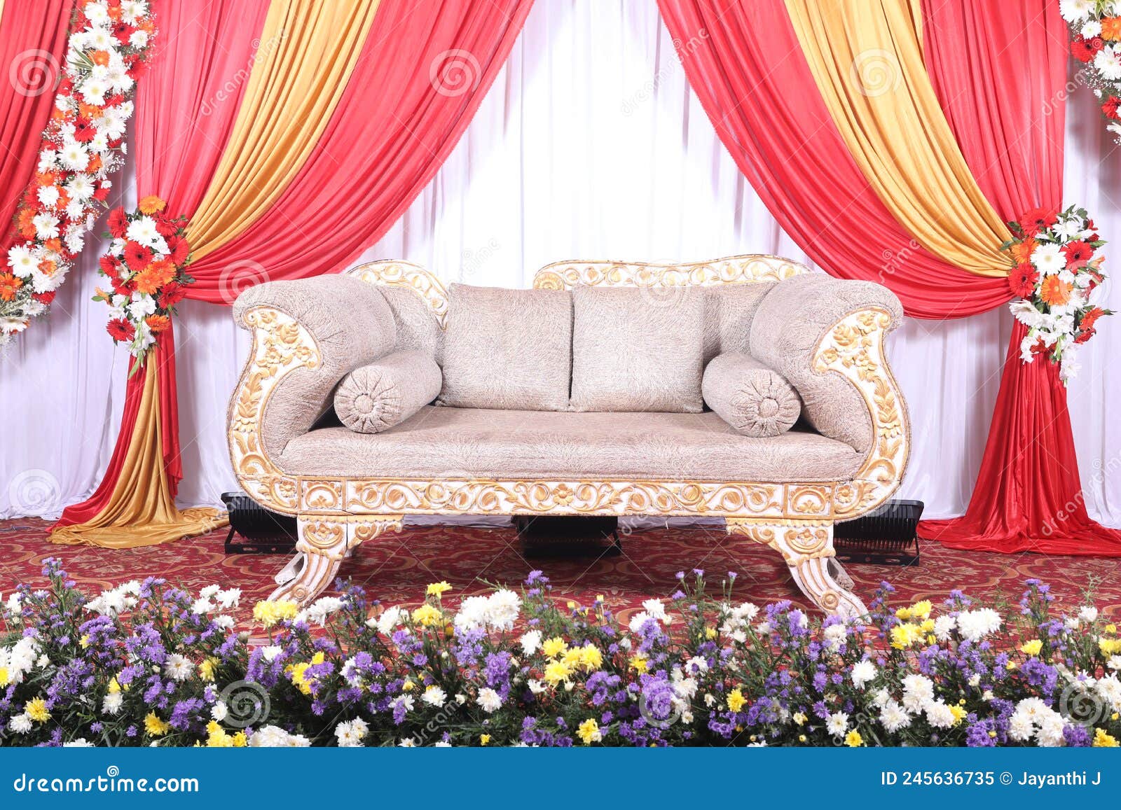 Wedding Stage Decoration with Flower Backdrop Stock Image - Image of ...