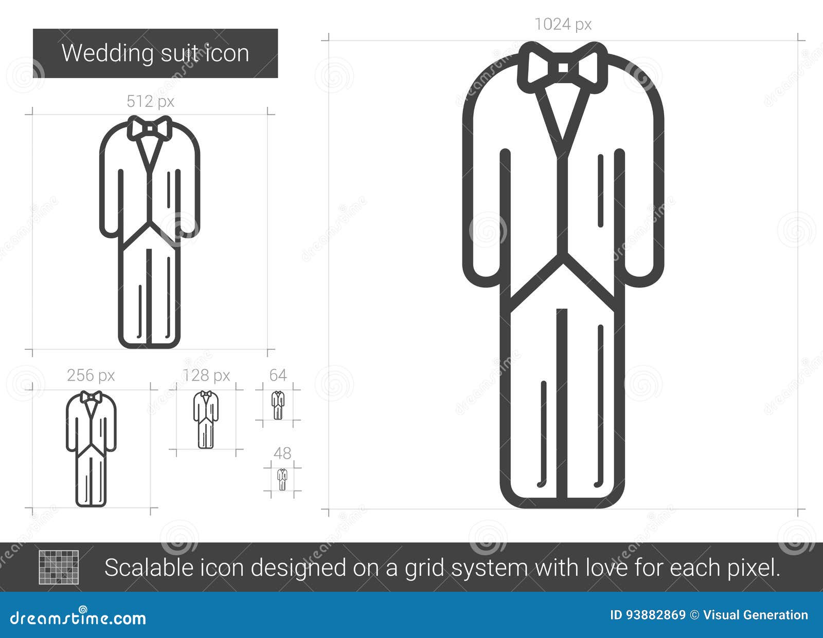 Wedding suit line icon. stock vector. Illustration of evening - 93882869