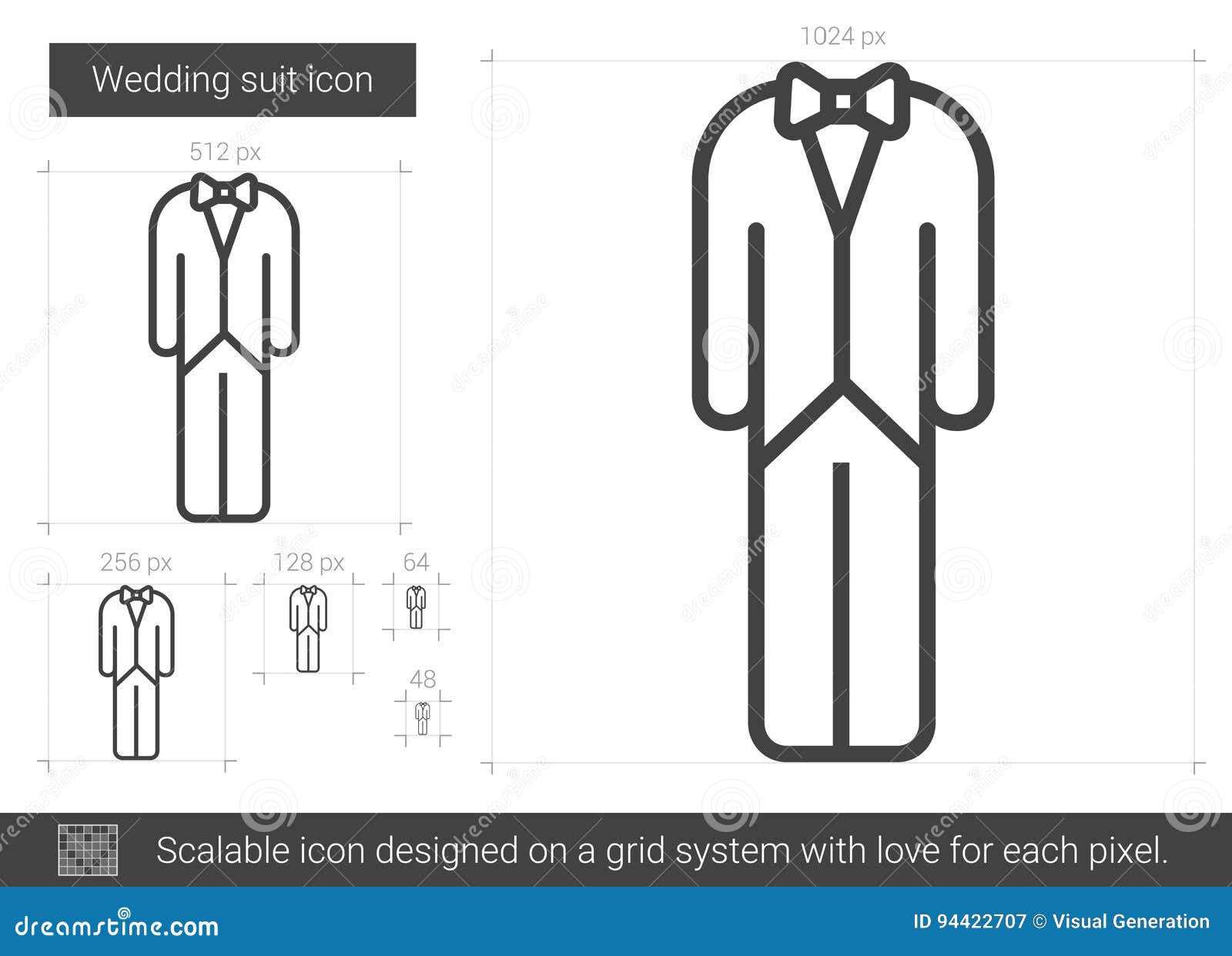 Wedding suit line icon. stock vector. Illustration of garment - 94422707