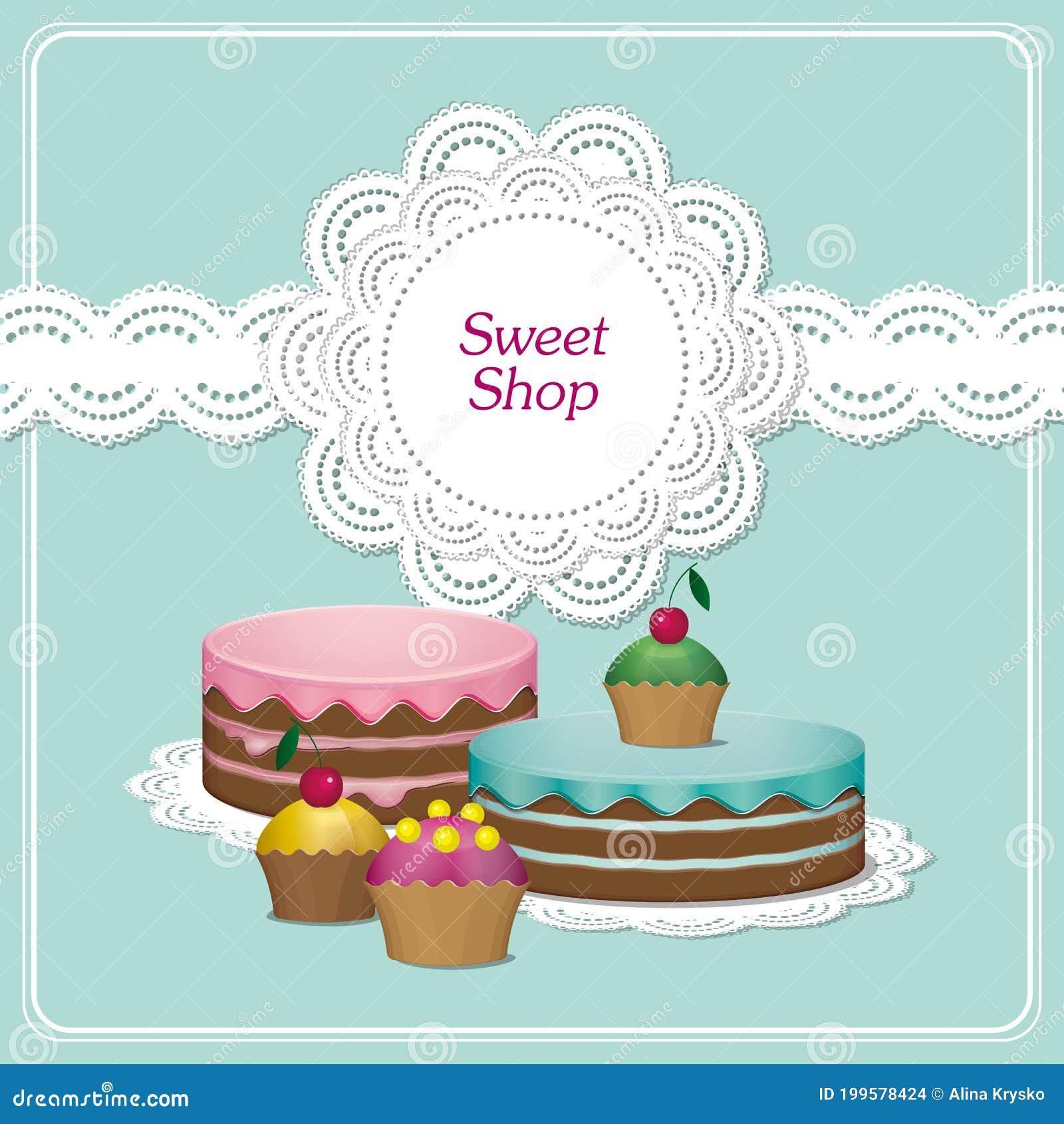 Set of Muffins and Sweets with Cake. Signboard for a Pastry Shop Stock ...