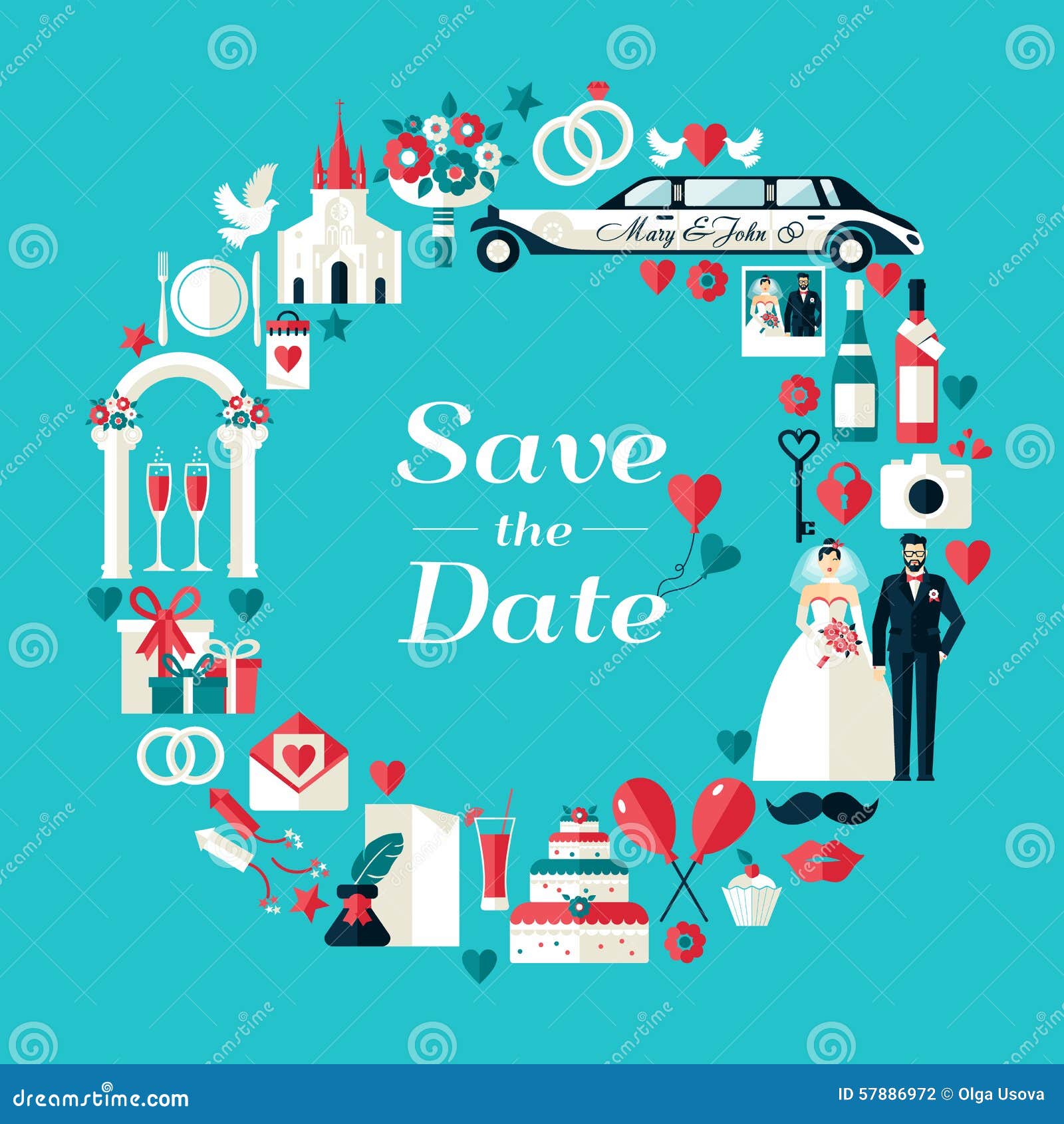 Wedding symbols set. stock vector. Illustration of flat - 57886972