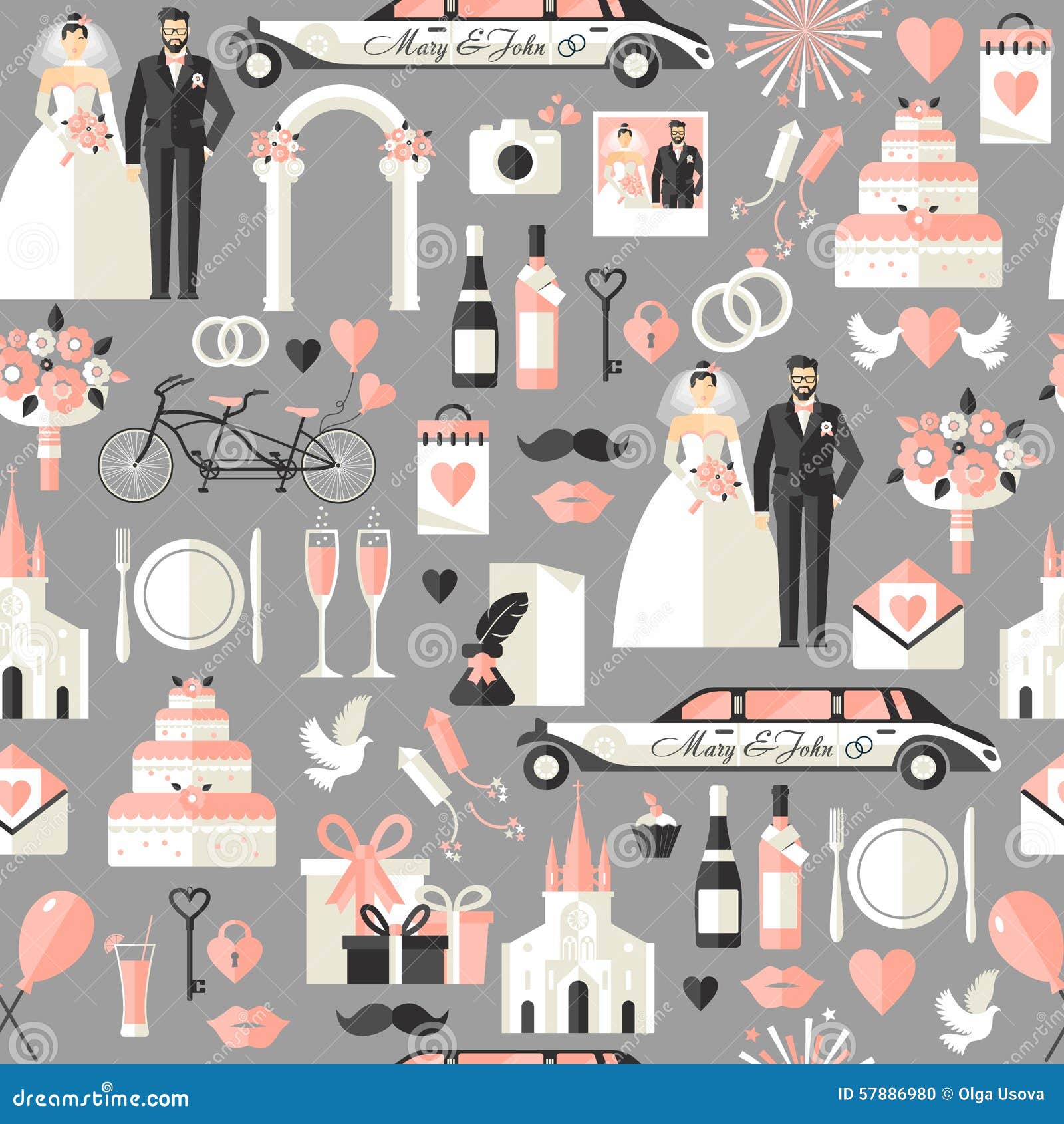 Wedding symbols set. stock vector. Illustration of bunch - 57886980