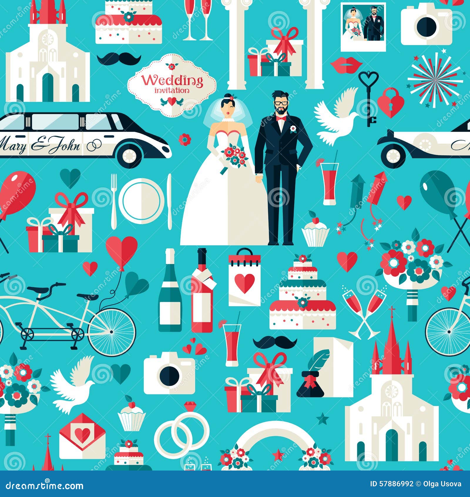 Wedding symbols set. stock vector. Illustration of couple - 57886992