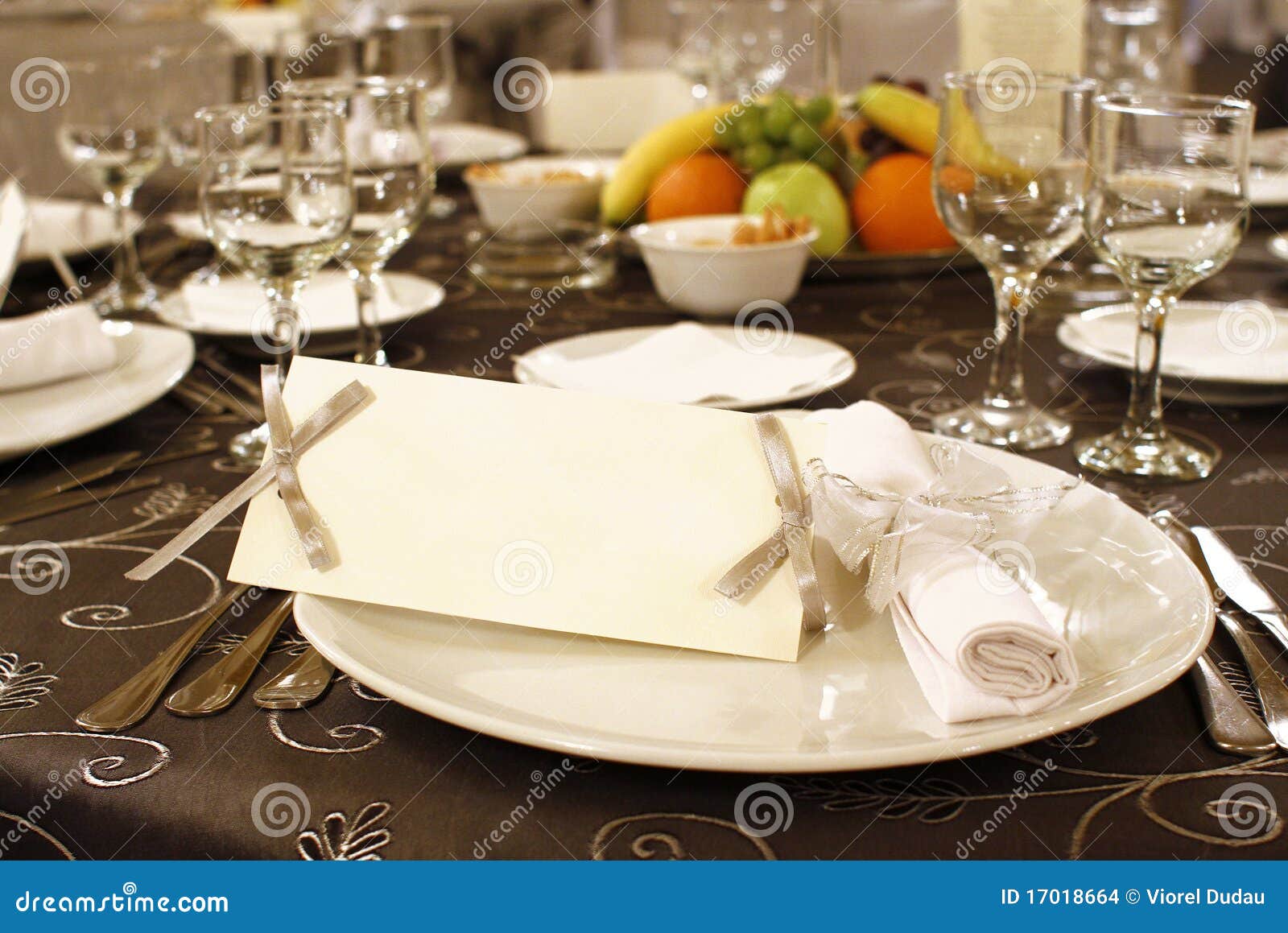 Wedding Table Arrangement with Blank Invitation Stock Photo - Image of ...