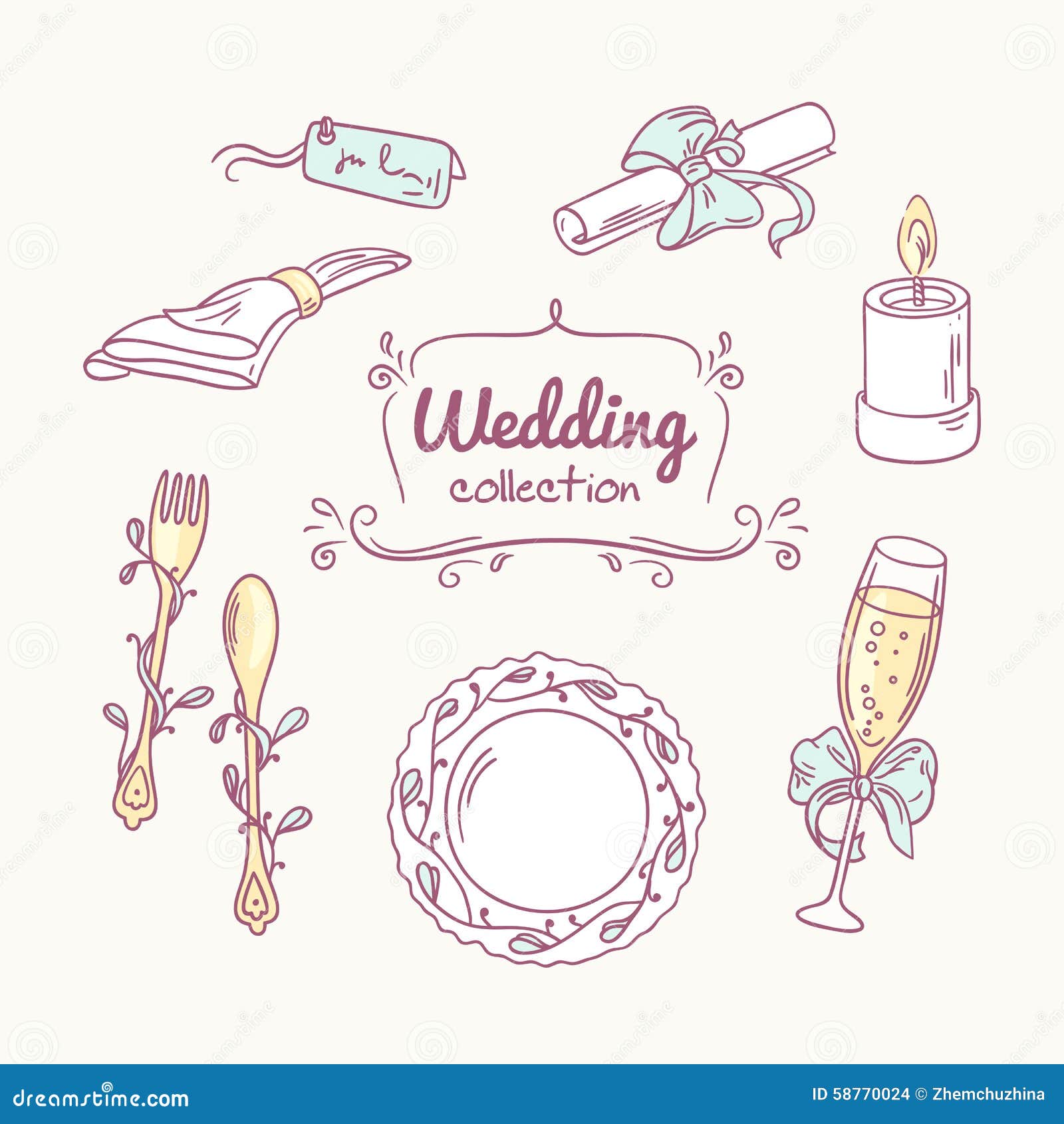 Wedding Table Decoration in Doodle Style. Hand Drawn Celebration Clip ...