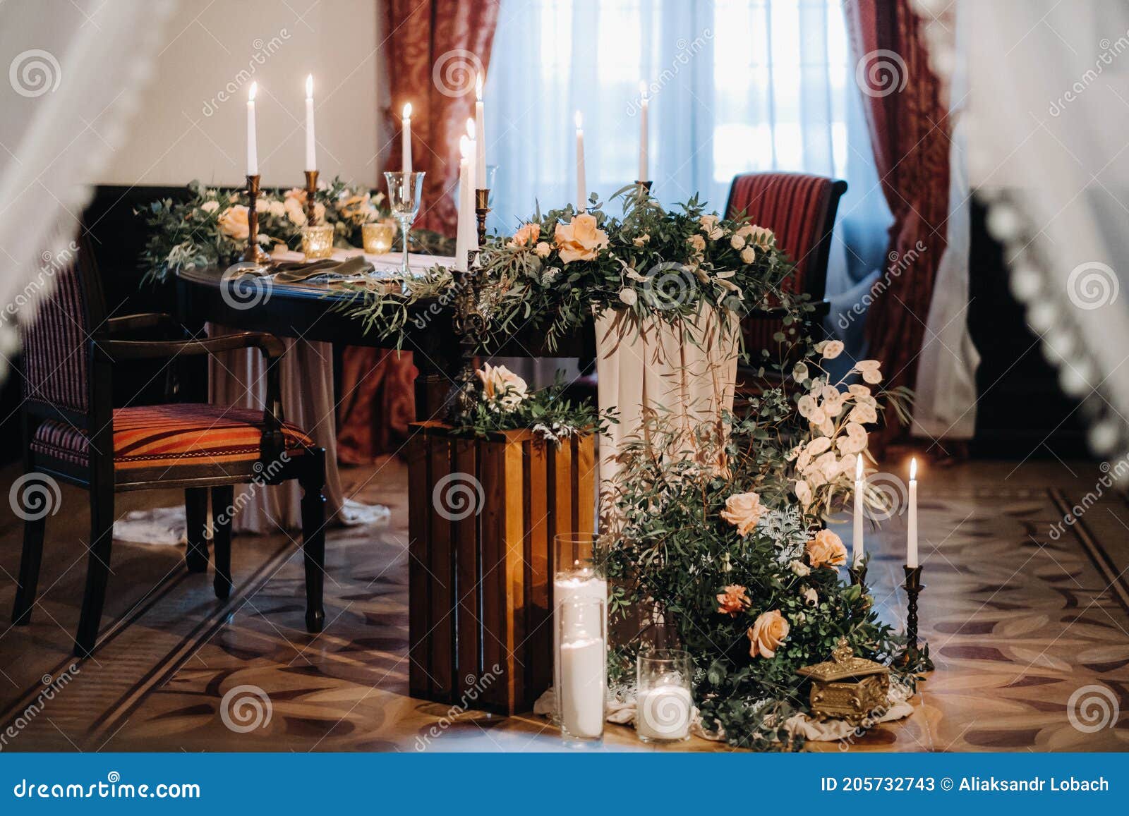 Wedding Table Decoration with Flowers on the Table in the Castle, Table ...