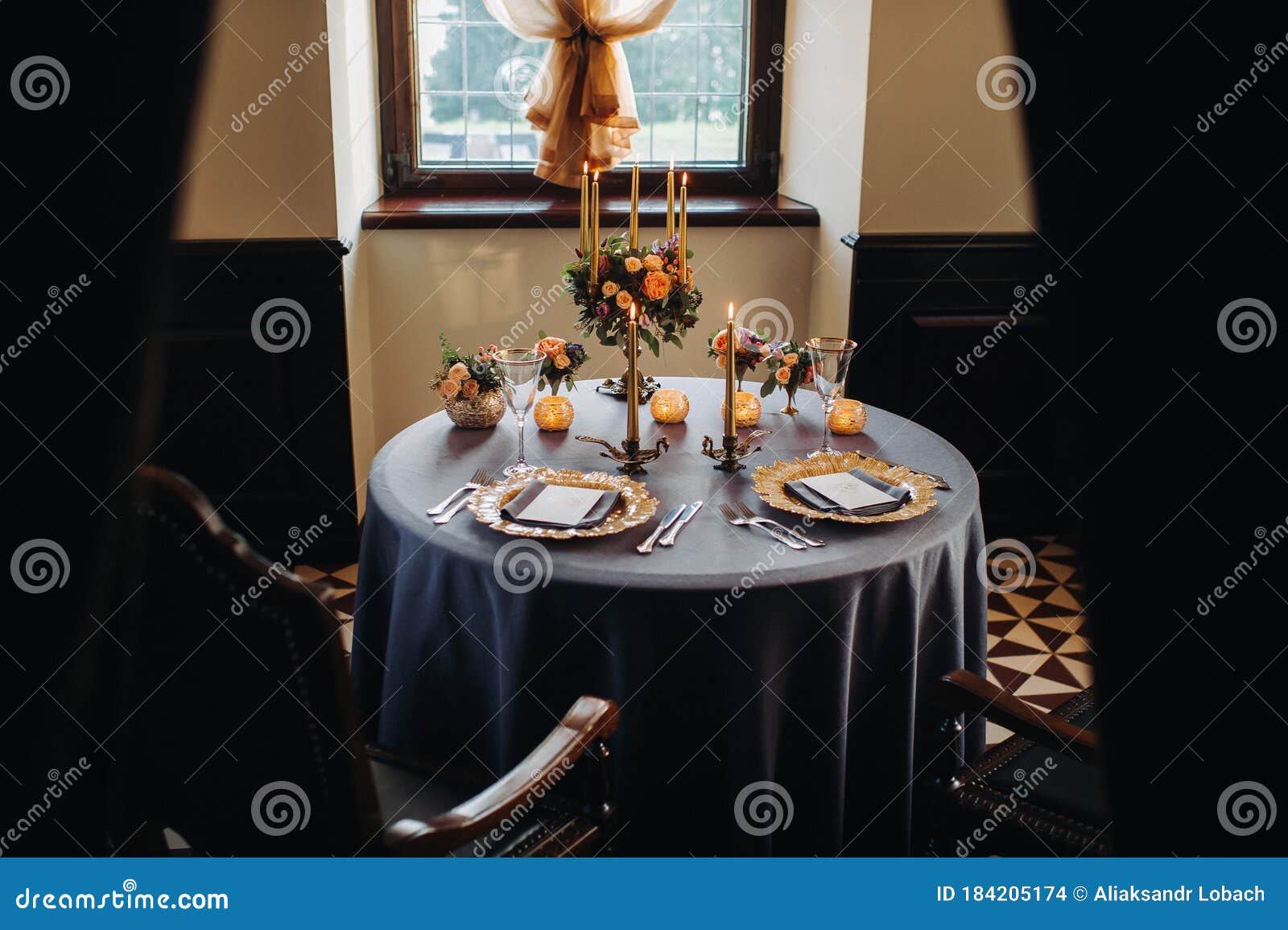 Wedding Table Decoration with Flowers on the Table in the Castle, Table ...