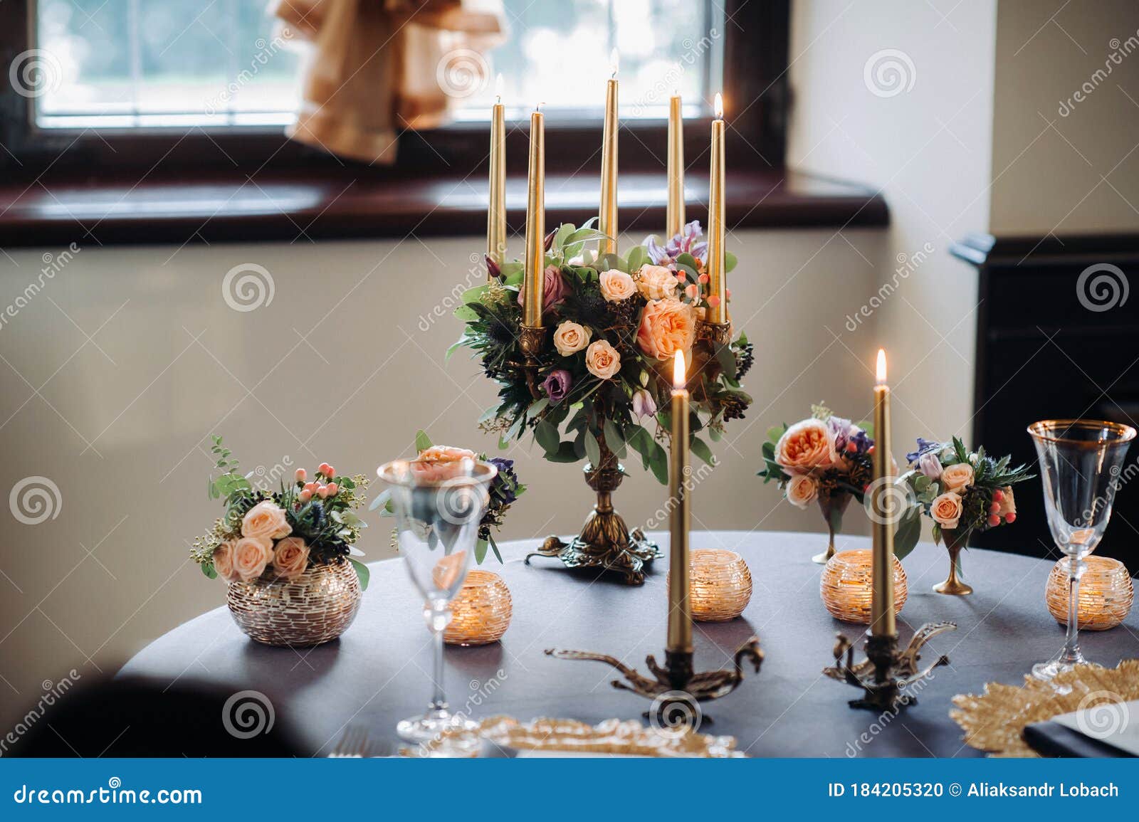 Wedding Table Decoration with Flowers on the Table in the Castle, Table ...