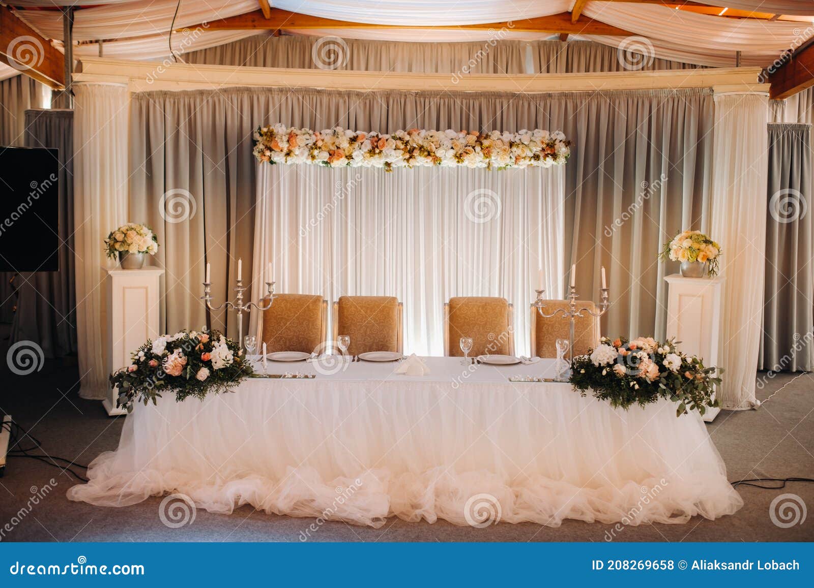 Wedding Table Decoration with Flowers on the Table in the Castle, Table ...