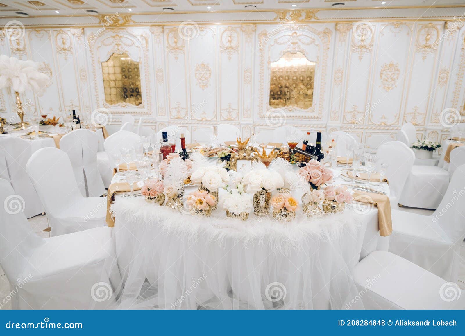 Wedding Table Decoration with Flowers on the Table in the Castle, Table ...