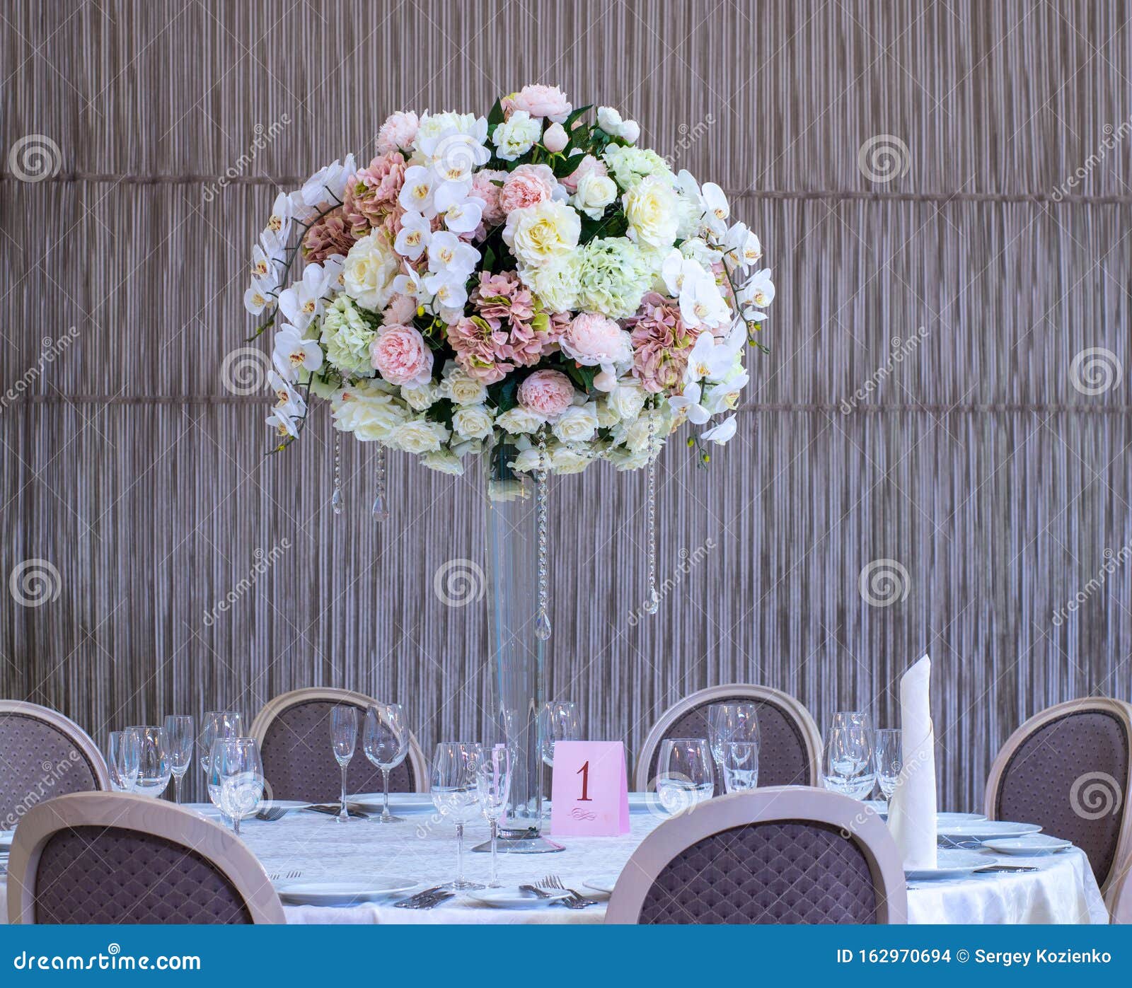 Wedding Table Decorations with White Roses Stock Photo - Image of bunch ...