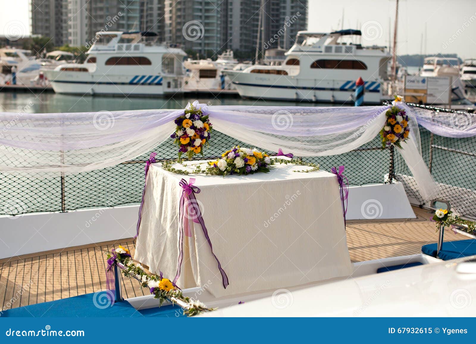 Wedding Table Flower Settings in Yacht Stock Image - Image of beauty ...