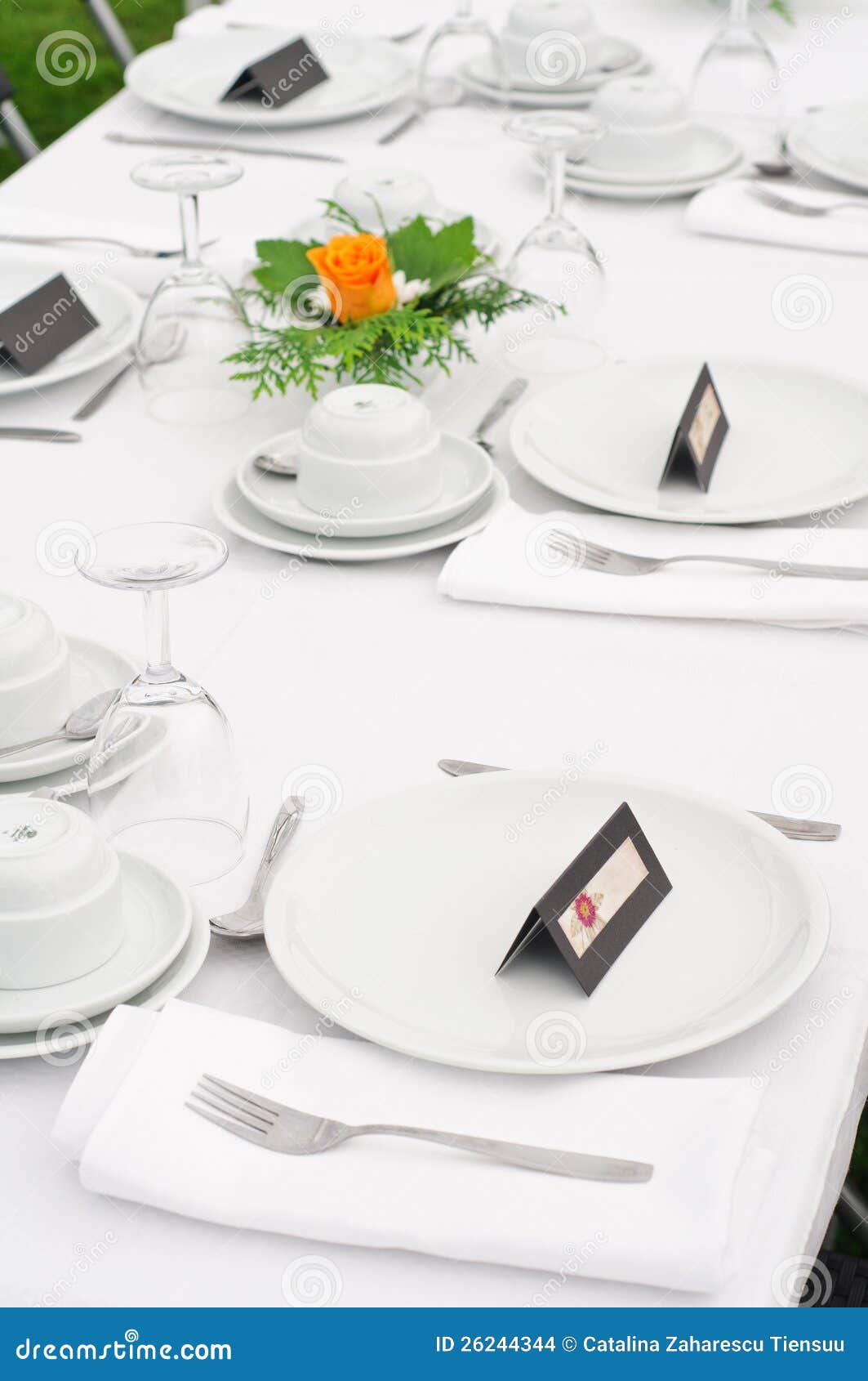 Wedding Table with Guest Cards Stock Photo - Image of forks, knives ...