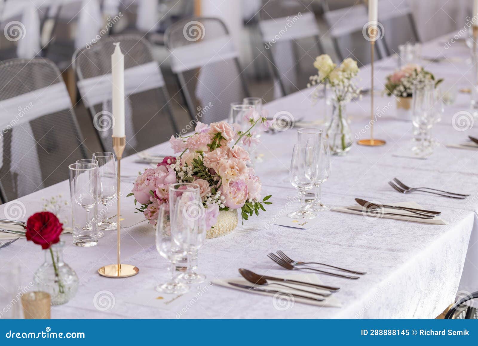 Wedding Table with Pink Flowers Stock Image - Image of dining, table ...