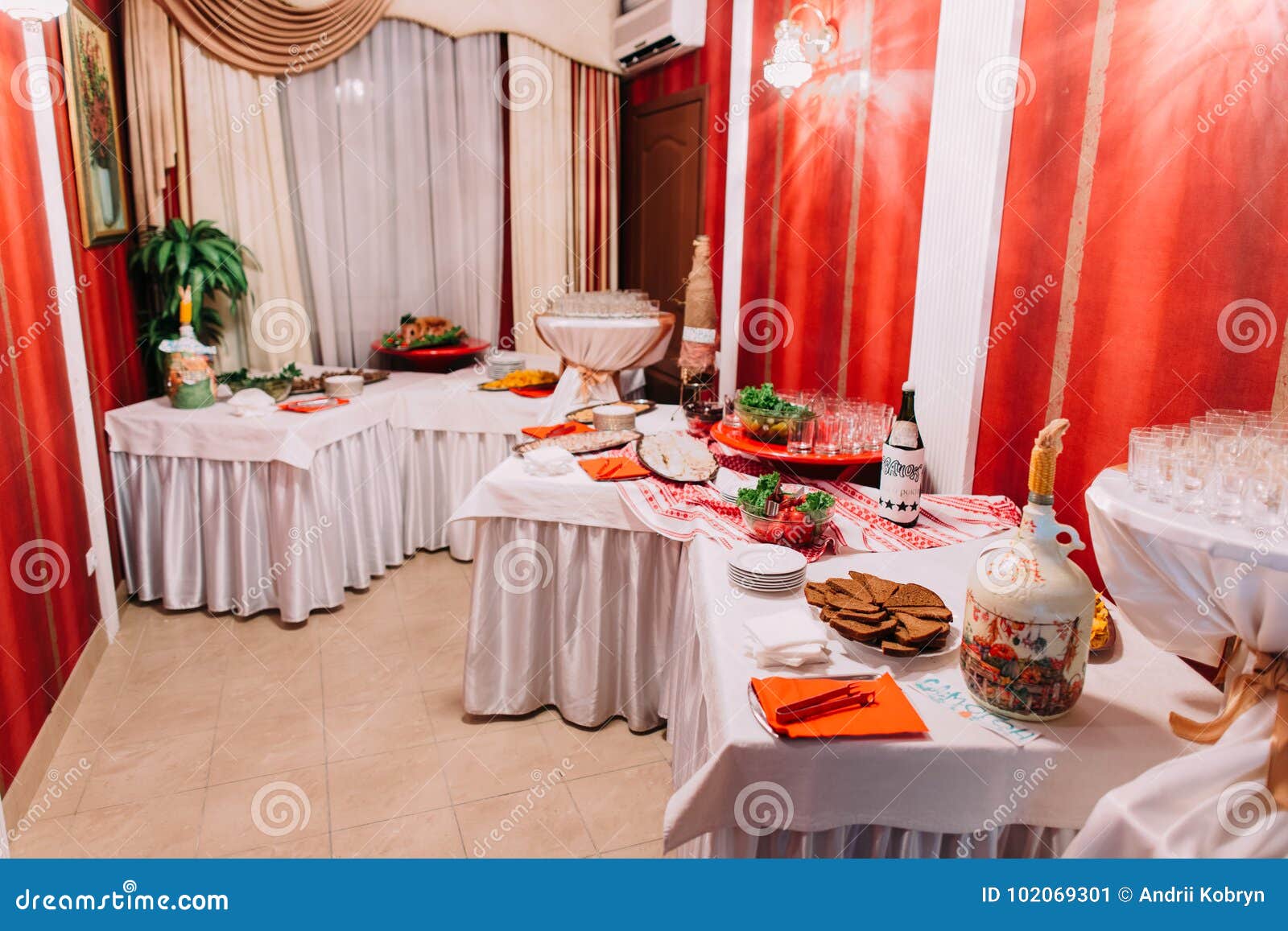 Wedding Table Set Covered with Different Dishes and Lovely Decorated ...