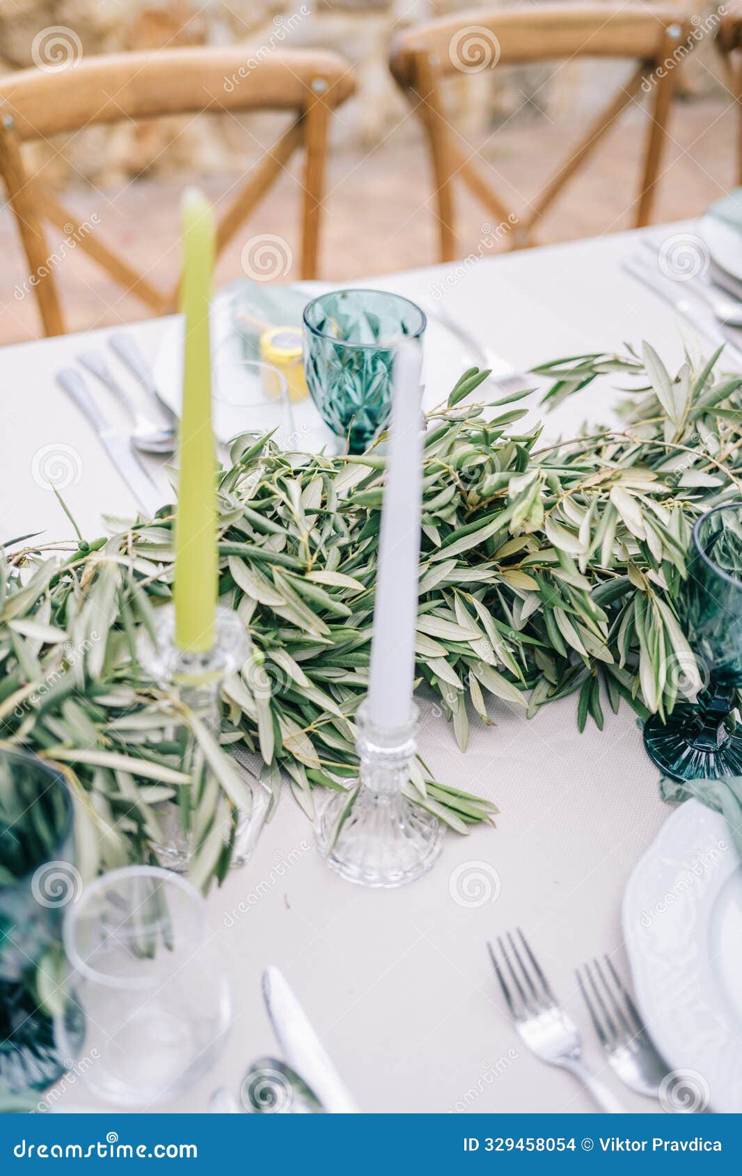 Wedding Table Setting in Mediterranean Style Stock Photo - Image of ...