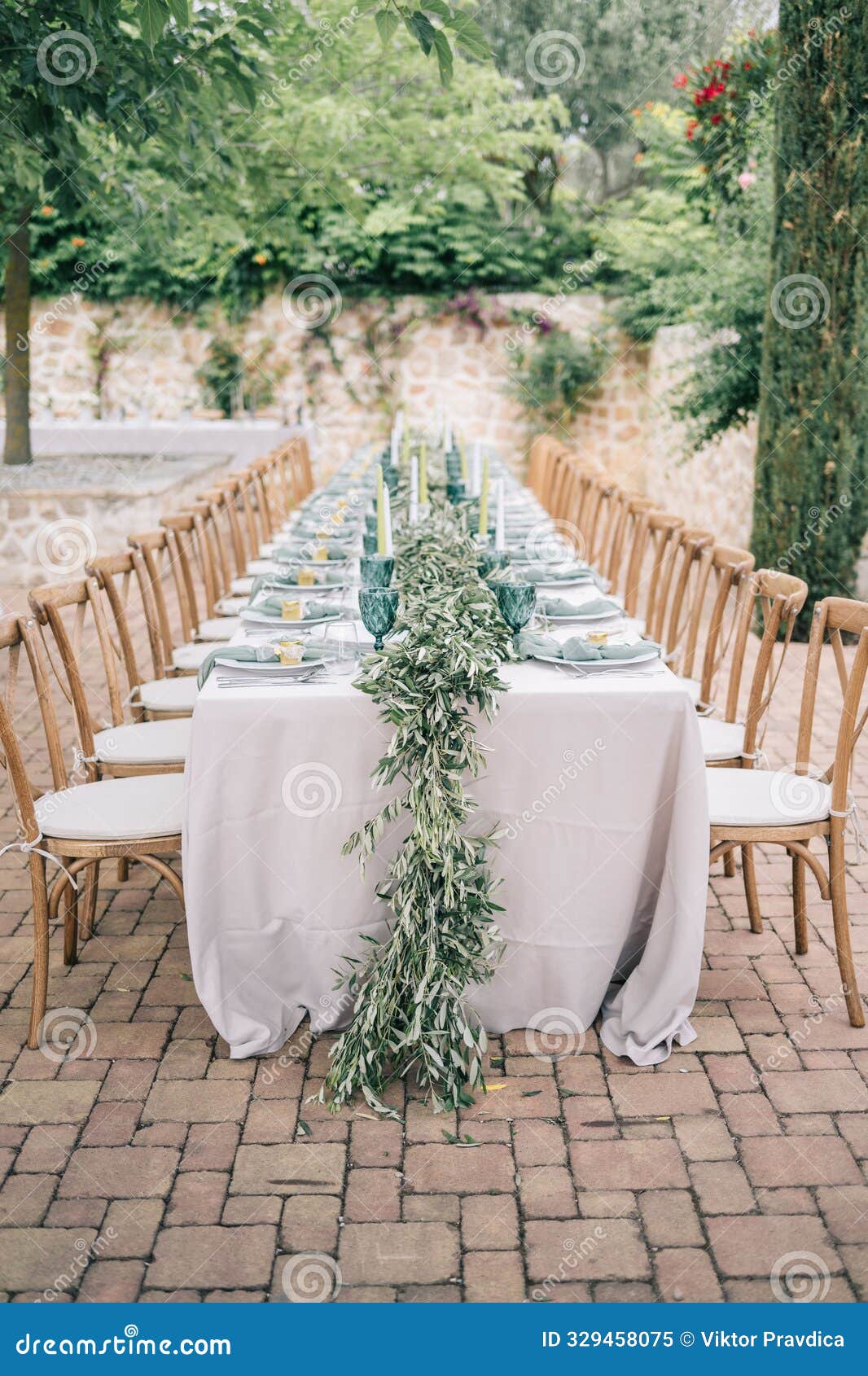 Wedding Table Setting in Mediterranean Style Stock Image - Image of ...