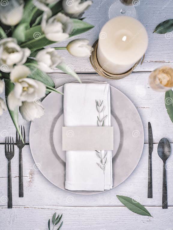 Wedding Table Setting. Place Card Mockup. Stock Photo - Image of cozy ...