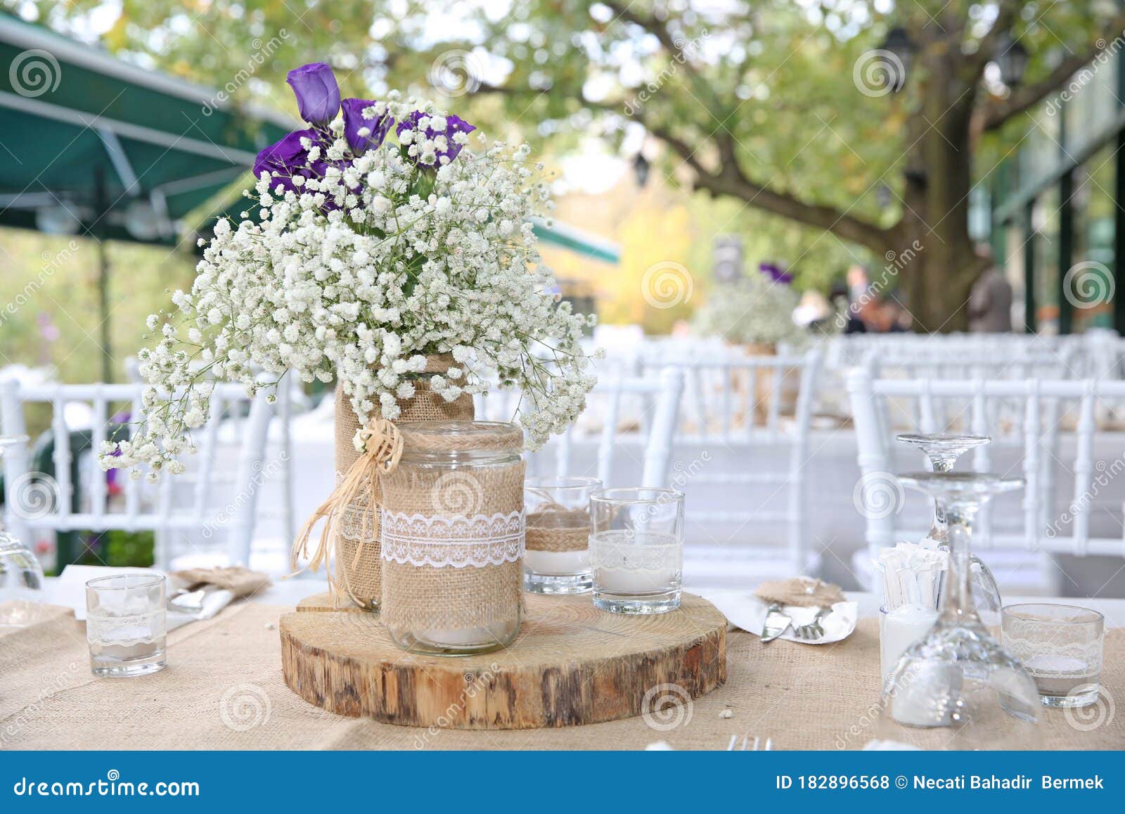 Wedding Table Setting in Rustic Style Stock Photo - Image of ...
