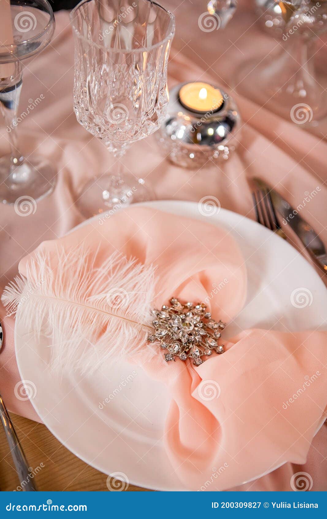 Wedding Table Setting with Tablecloths, Dishes and Decorations. Stock ...