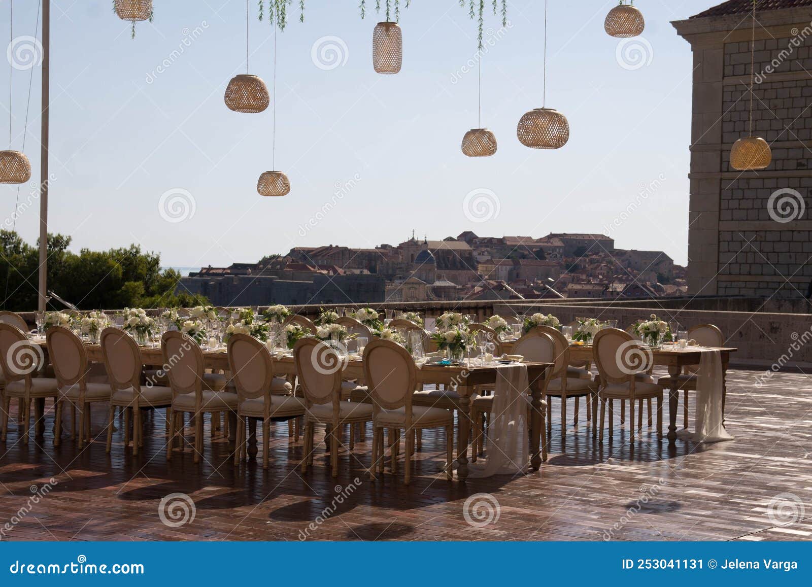 Wedding tables setting stock image. Image of location - 253041131