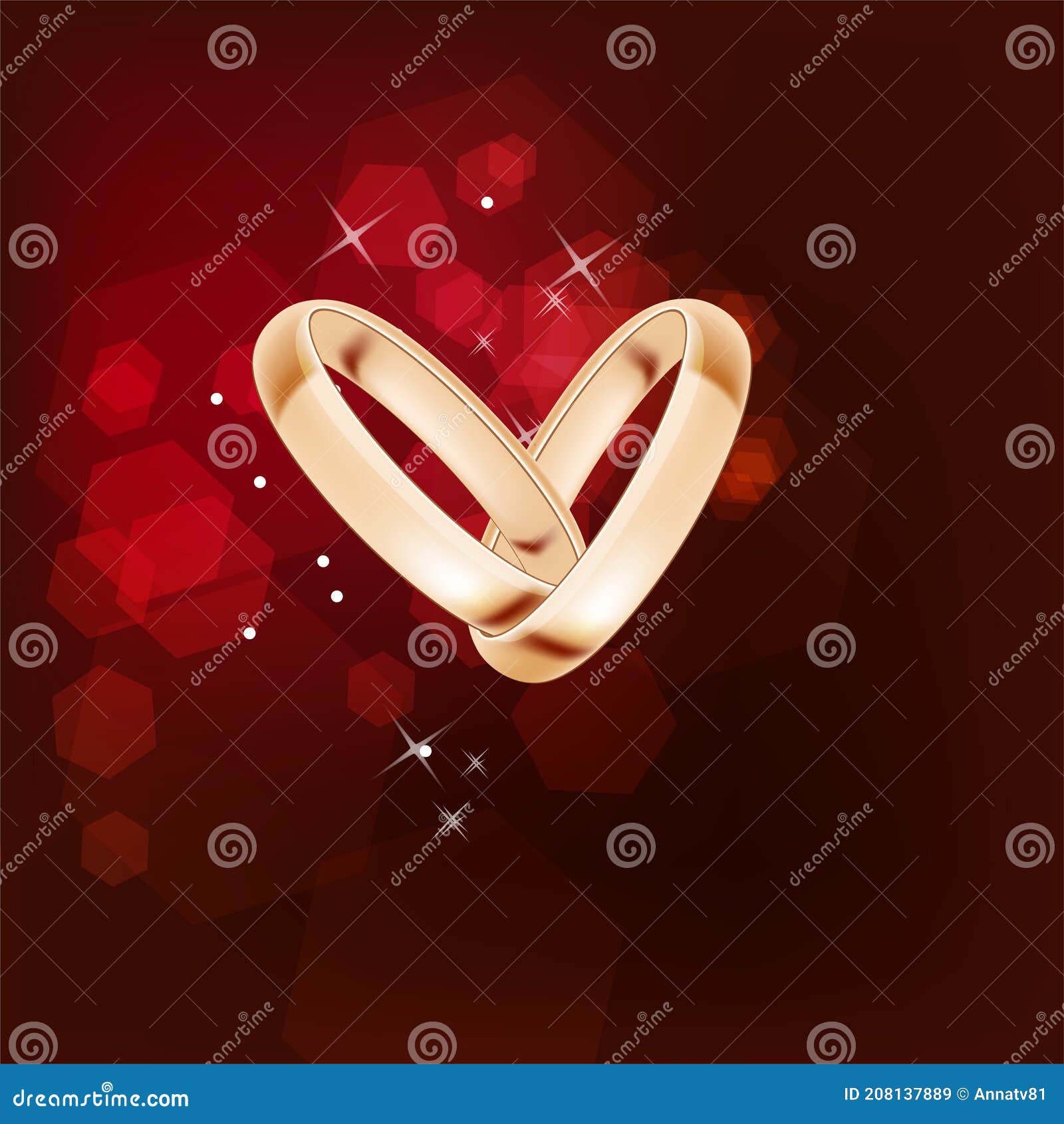 Wedding Template with Two Gold Rings on Dark Red Background Stock ...
