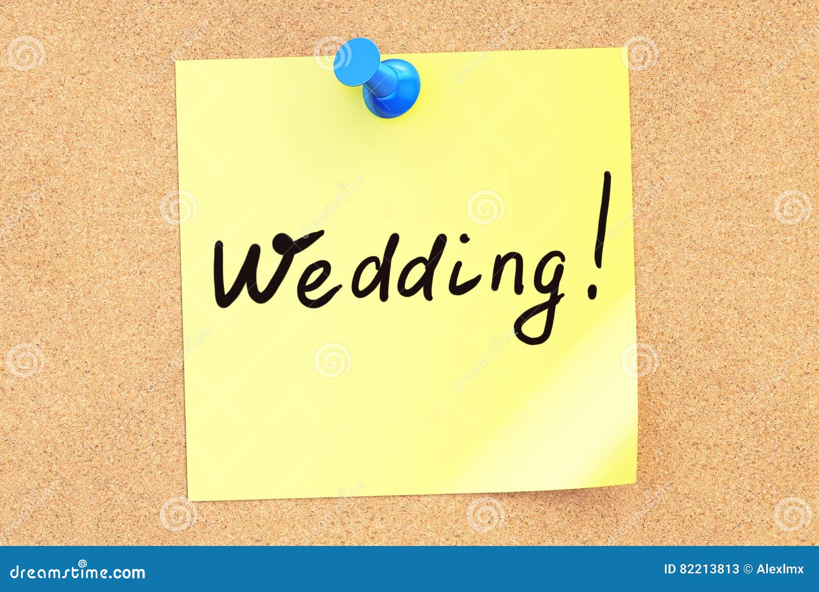 Wedding! Text on a Sticky Note Pinned To a Corkboard. 3D Rendering ...