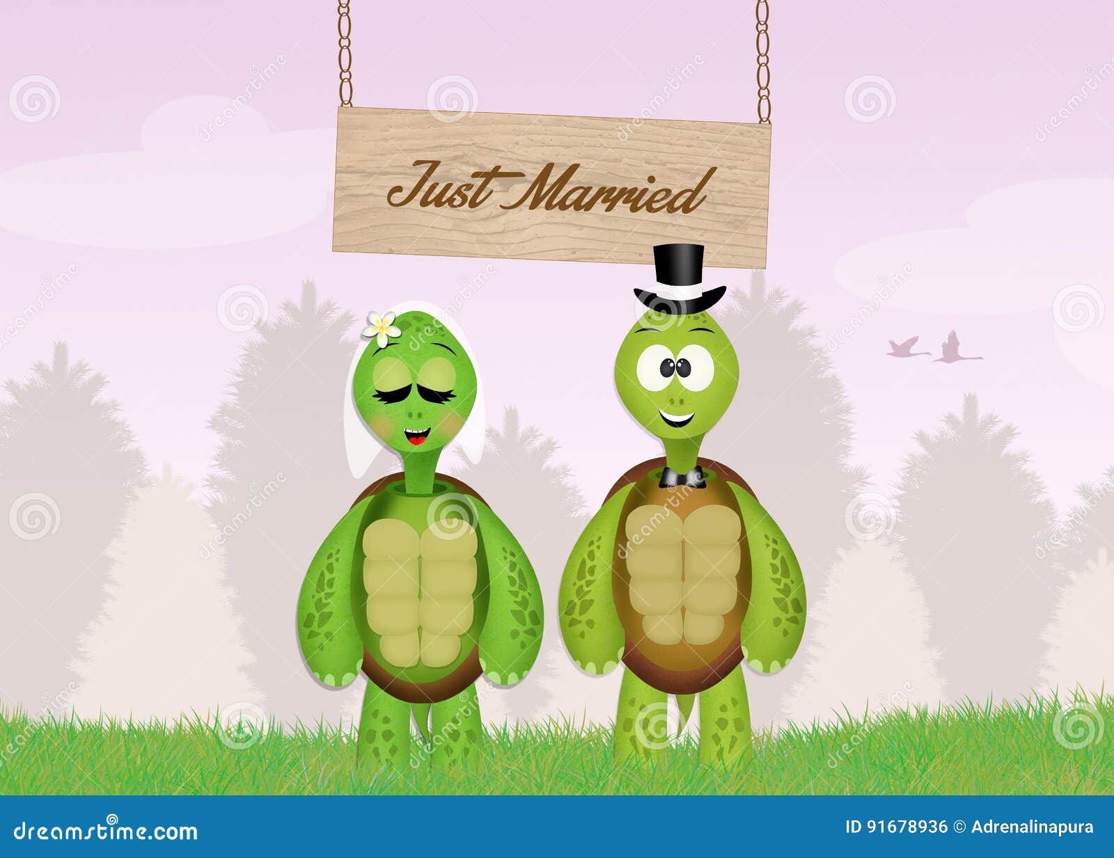Wedding of turtles stock illustration. Illustration of postcard - 91678936