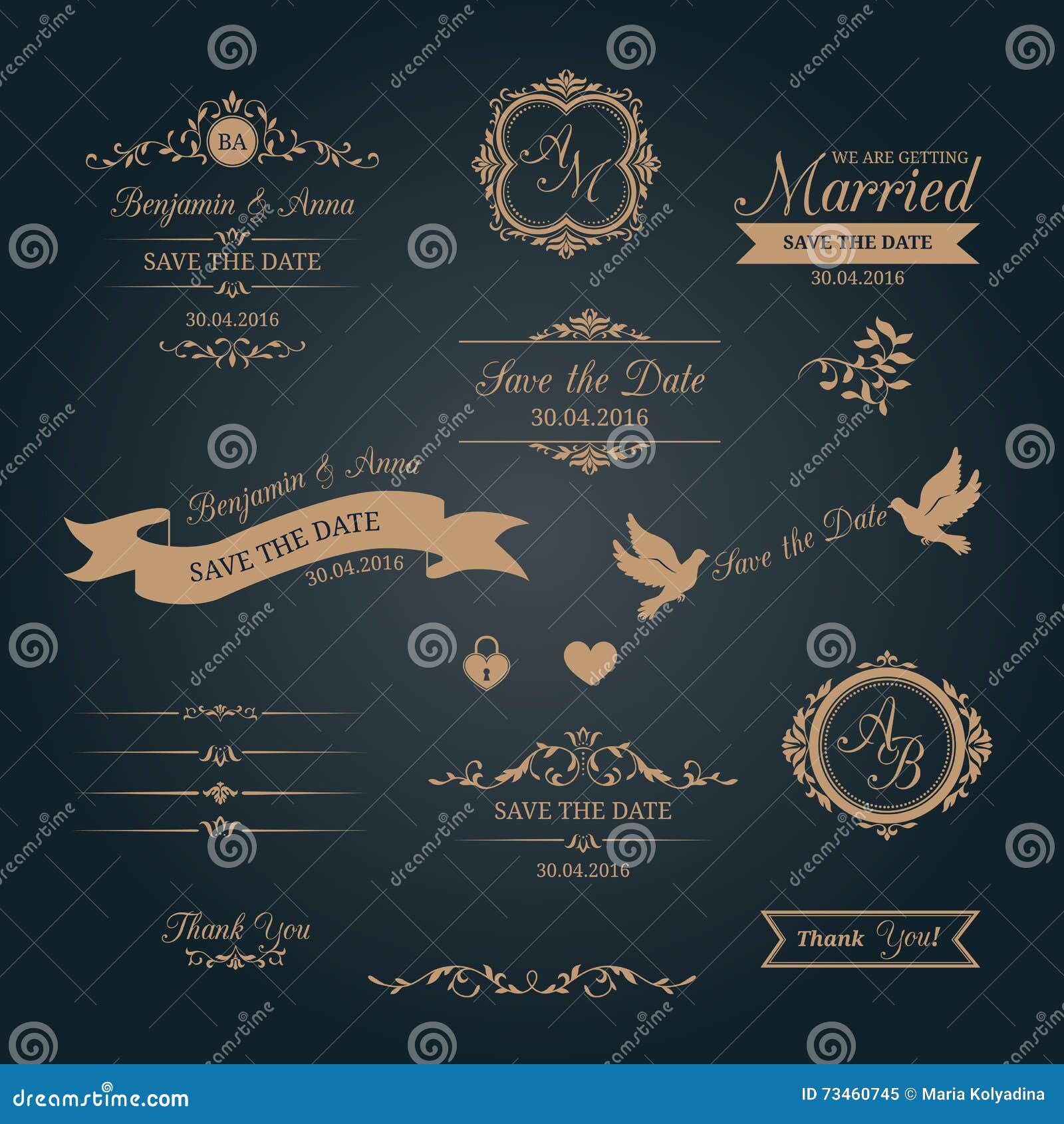 Wedding Typography with Monograms Stock Vector - Illustration of line ...