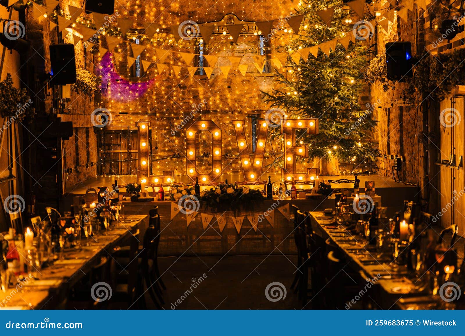Wedding Venue Full of Lights Stock Image - Image of wedding, table ...