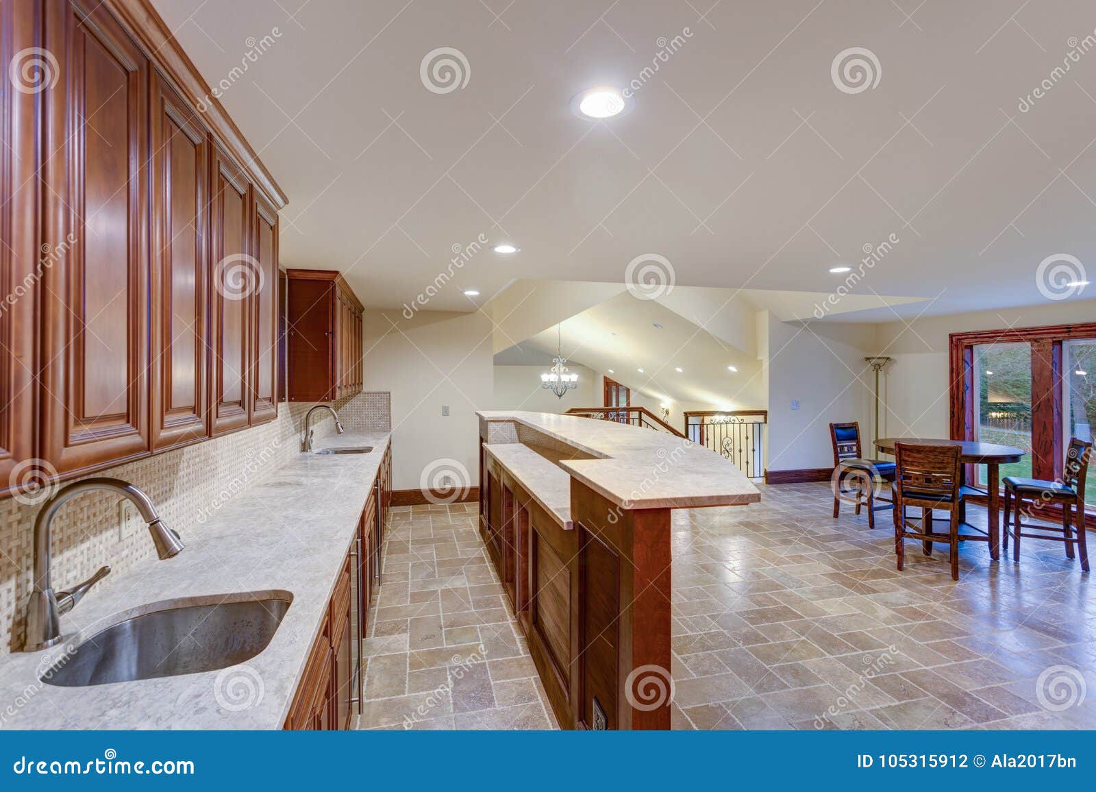 Wedding Venue Interior Features White Kitchen and Dining Area Stock ...