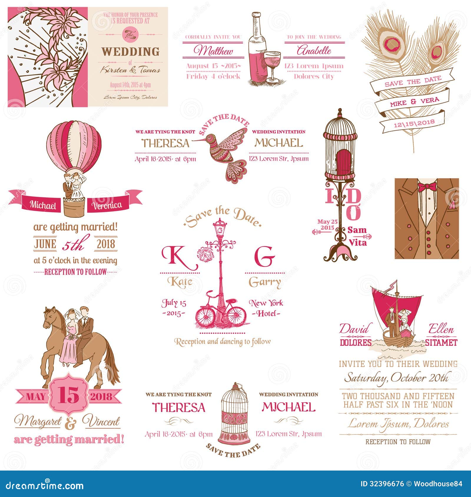 Wedding Vintage Invitation Collection Stock Vector - Illustration of ...