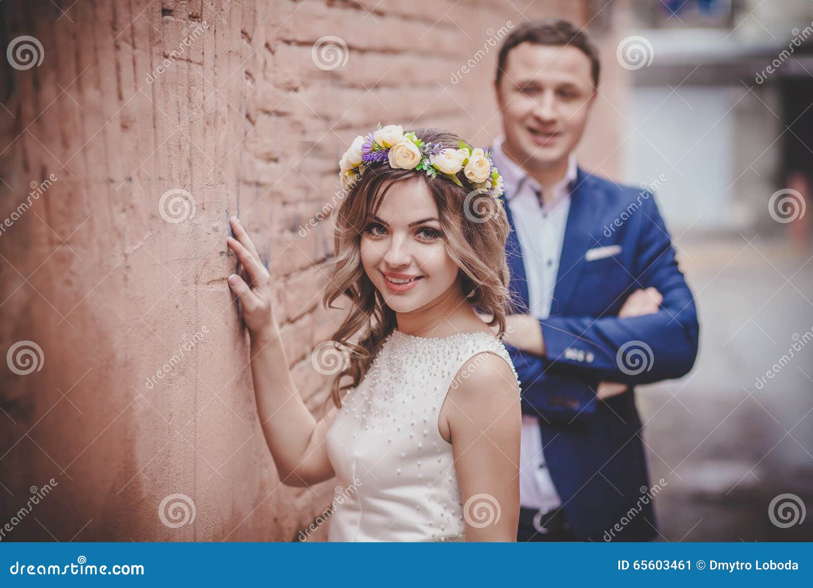 Wedding wall hugging stock image. Image of cute, building - 65603461