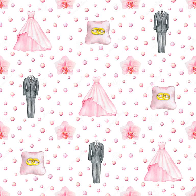 Wedding Watercolor Seamless Pattern Stock Illustration - Illustration ...