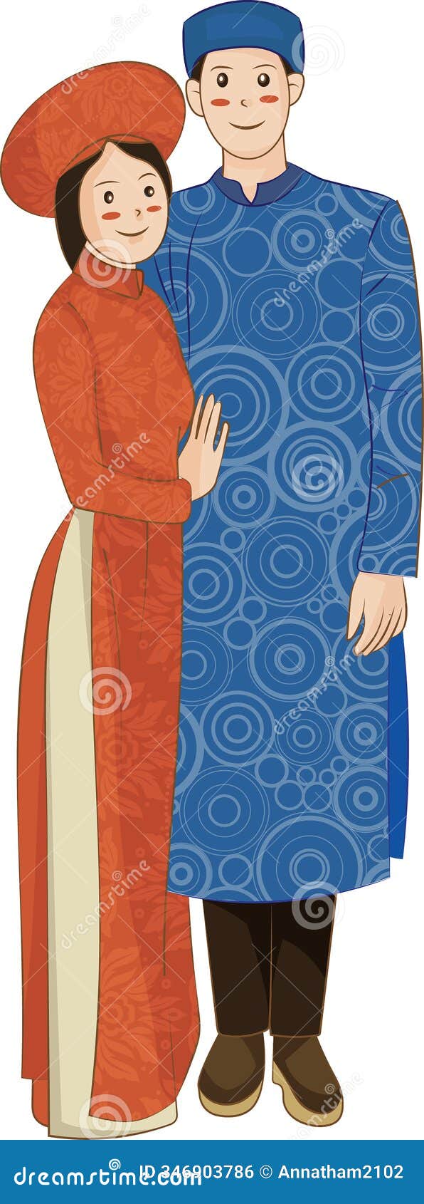 Chibi Wedding Couple In Vietnamese Ao Dai Vector Illustration ...