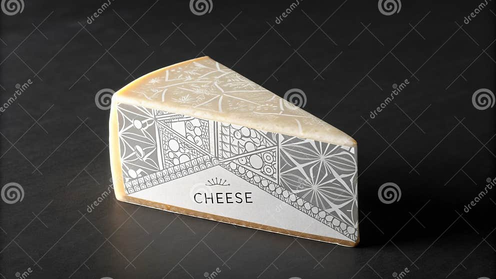 Wedge of Cheese with Modern Decorative Packaging on Black Background ...