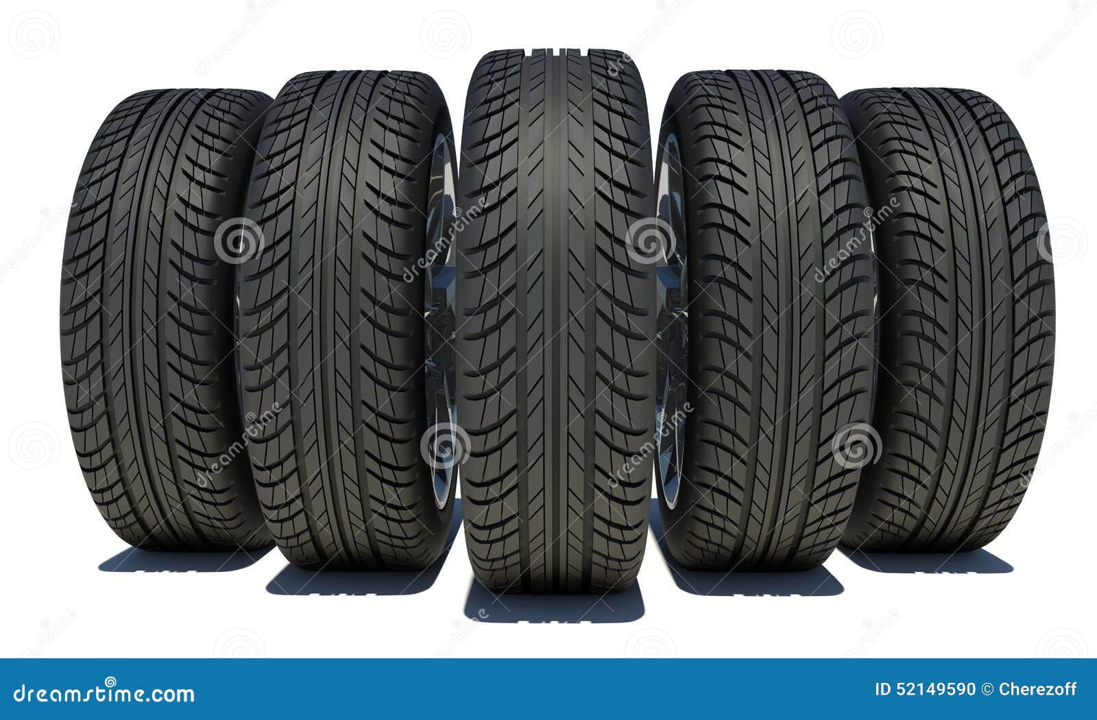 Wedge of Five Car Wheels. Isolated on White Stock Illustration ...