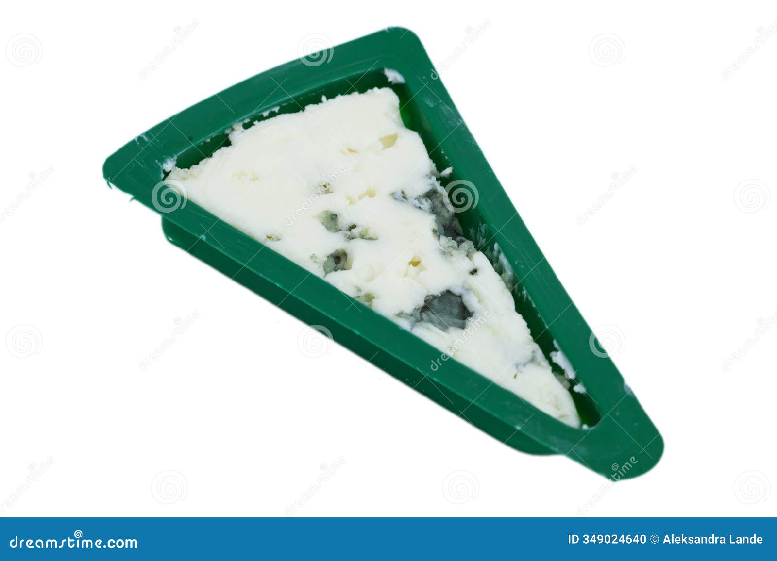Wedge of Soft Blue Cheese in Green Box with Mold Isolated Stock Photo ...