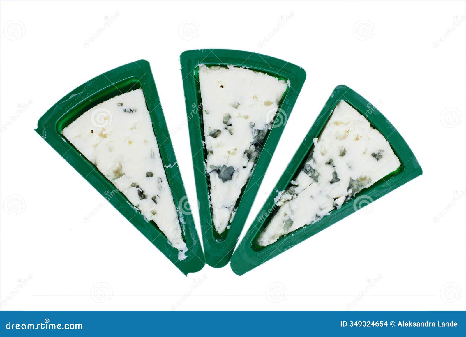 Wedge of Soft Blue Cheese in Green Box with Mold Isolated Stock Photo ...