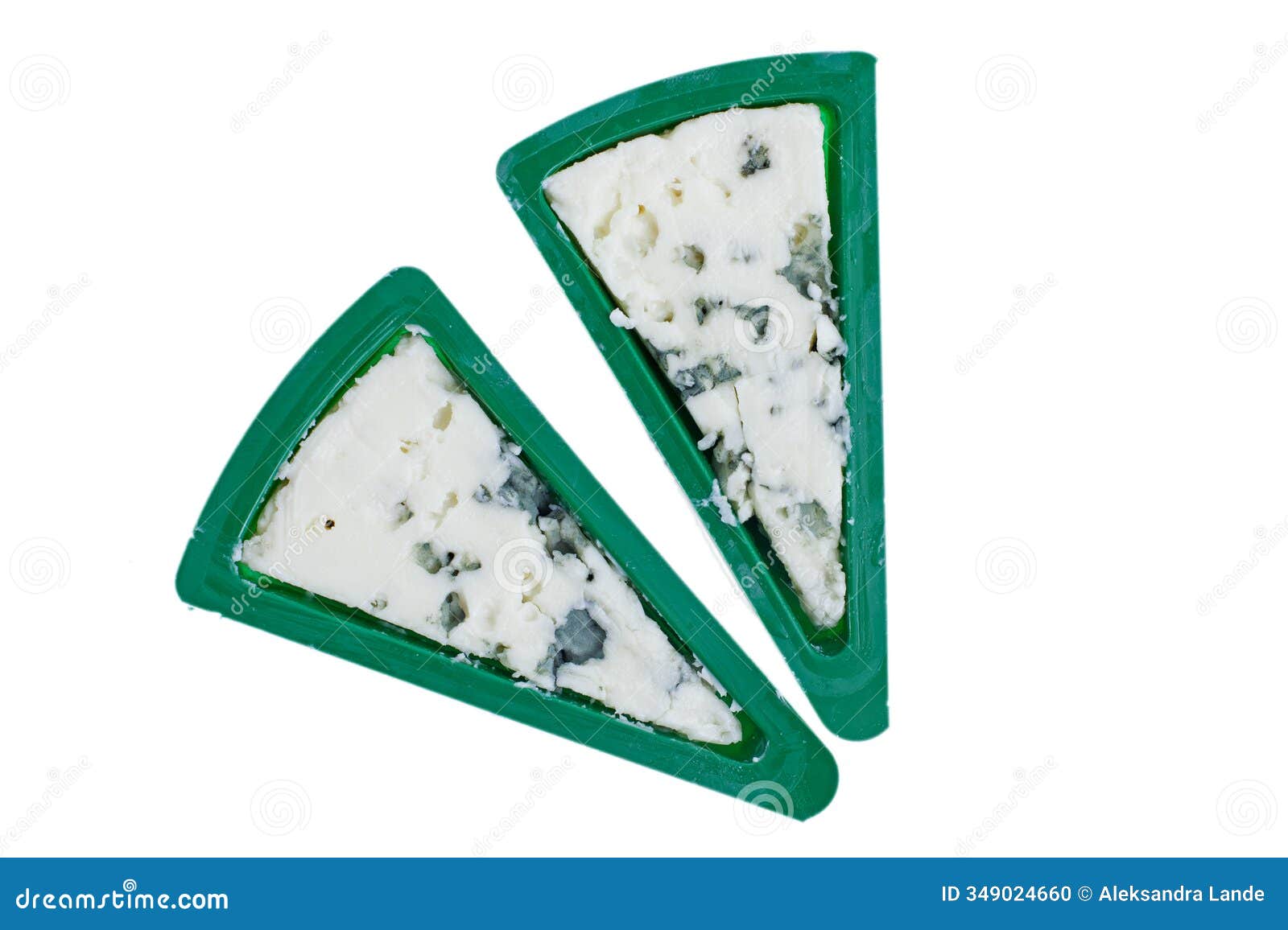 Wedge of Soft Blue Cheese in Green Box with Mold Isolated Stock Photo ...