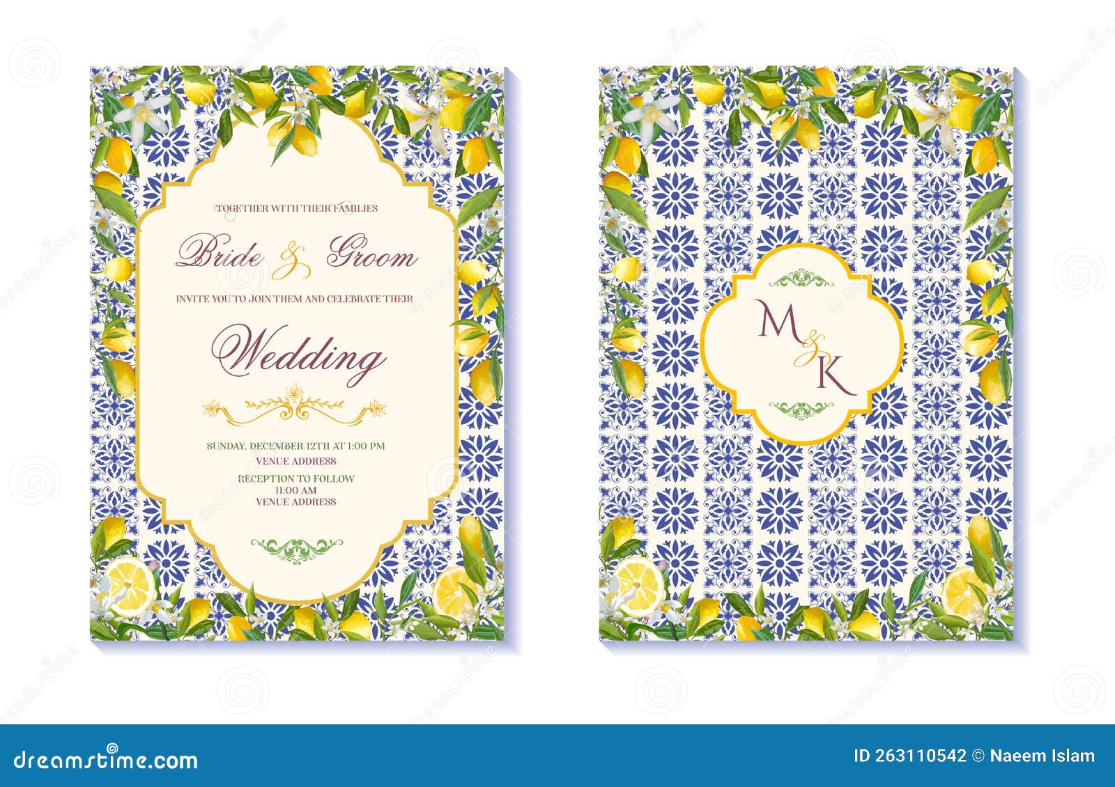 Italian Wedding Invitation with Lemons and Ceramic Tiles, Amalfi Coast ...