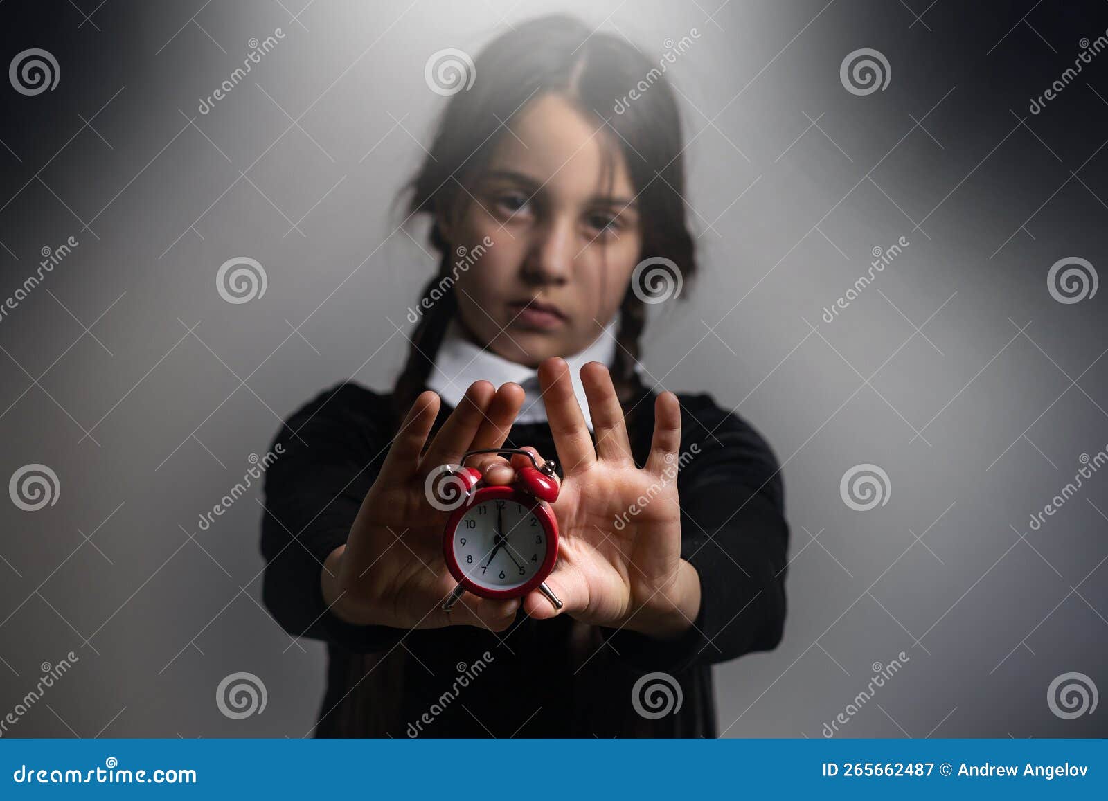 Wednesday Gothic Girl with Alarm Clock. Stock Image - Image of murderer ...