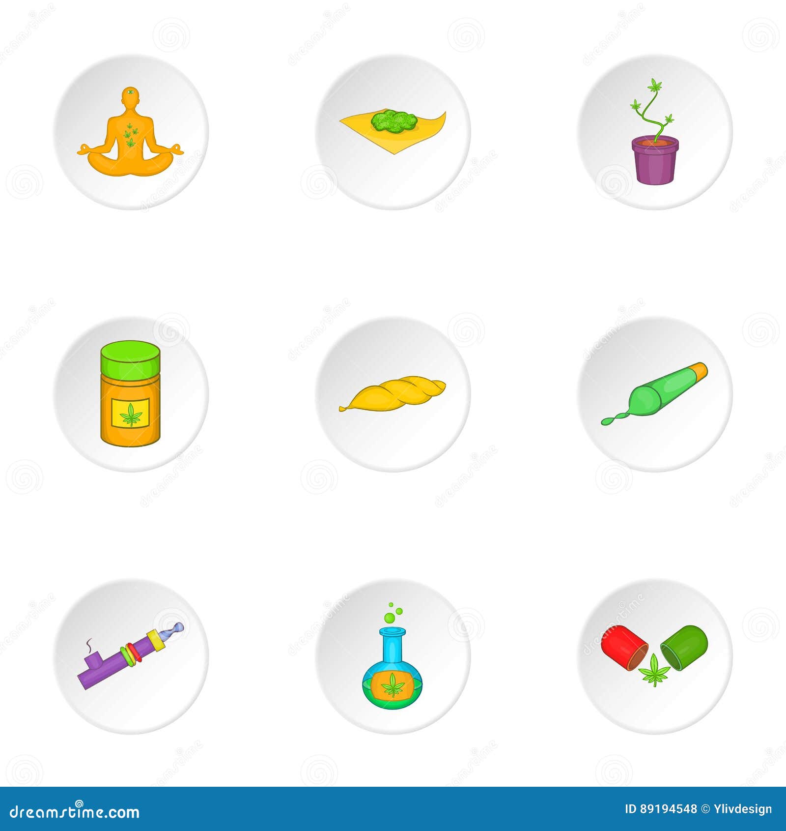 Weed Icons Set, Cartoon Style Stock Vector - Illustration of collection ...