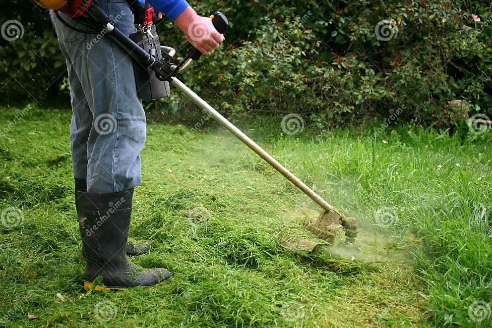 Weedeating an Overgrown Lawn Stock Image - Image of weedeater, trimming ...